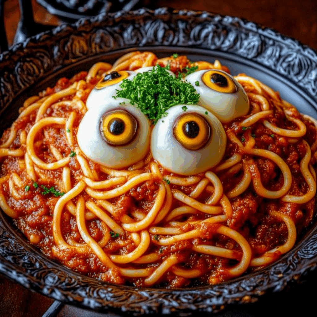 Spooktacularly Easy Bloody Spaghetti with Mozzarella Eyeballs - Simply ...