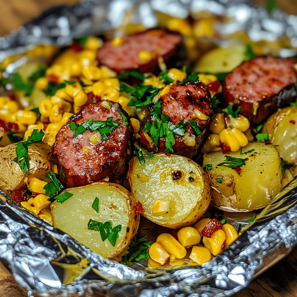 Vegetarian Foil Packets with Corn, Potatoes, and Smoked Sausage ...