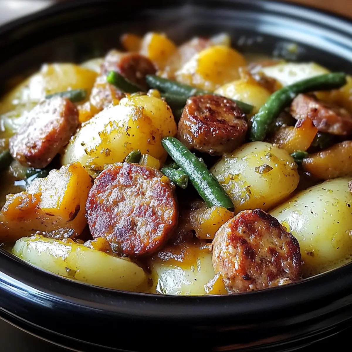 Heavenly Crock Pot Swamp Potatoes with Sausage & Veggies - Simply ...
